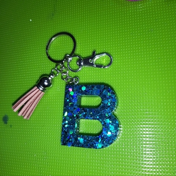 Handmade | Accessories | Holographic Blue Glitter Letter B Keychain ...